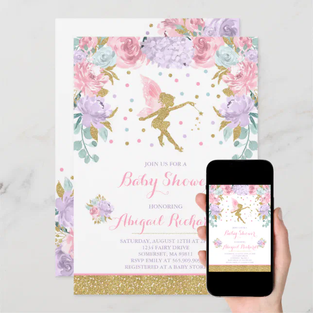 Fairy Baby Shower Invitation Floral Fairy Shower | Zazzle