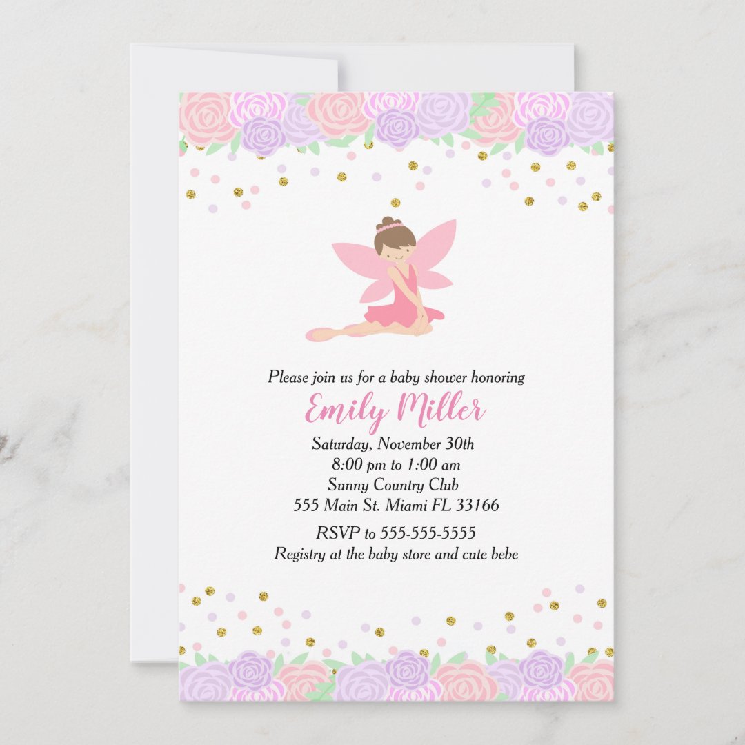Fairy Baby Shower Invitation Gold Pink | Zazzle