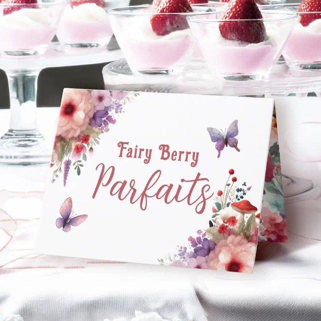 Fairy Berry Parfaits Birthday Buffet Label Card | Zazzle