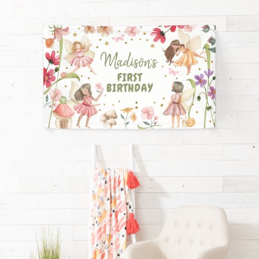 Fairy Birthday 1st Enchanted Forest Girl Backdrop Banner | Zazzle