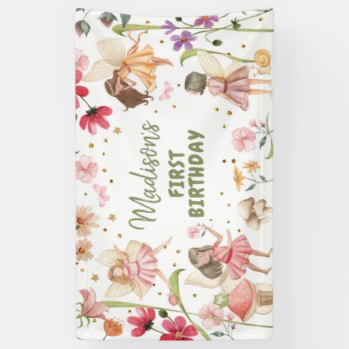 Fairy Birthday 1st Enchanted Forest Girl Backdrop Banner | Zazzle