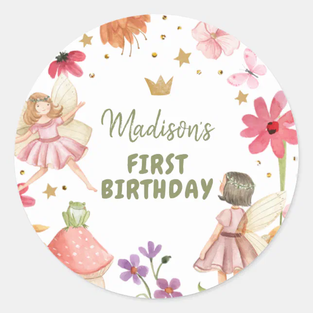 Fairy Birthday 1st Forest Fairy Sticker Favor | Zazzle