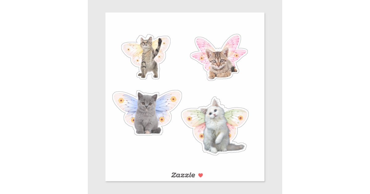 Fairy Cats - 3 Cute Kittens with Fairy Wings Sticker | Zazzle