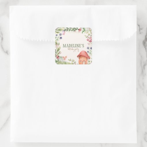 Fairy Enchanted Forest Mushroom Greenery Floral Square Sticker | Zazzle