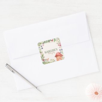 Fairy Enchanted Forest Mushroom Greenery Floral Square Sticker | Zazzle