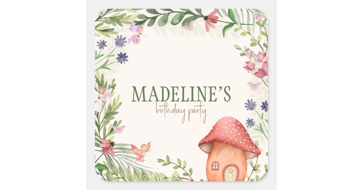 Fairy Enchanted Forest Mushroom Greenery Floral Square Sticker | Zazzle