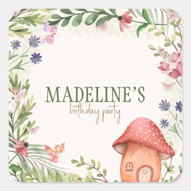Fairy Enchanted Forest Mushroom Greenery Floral Square Sticker | Zazzle