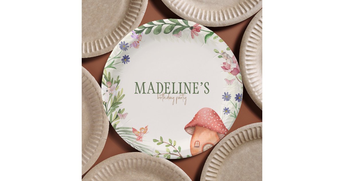 Fairy Enchanted Forest Mushroom Greenery Paper Plates | Zazzle