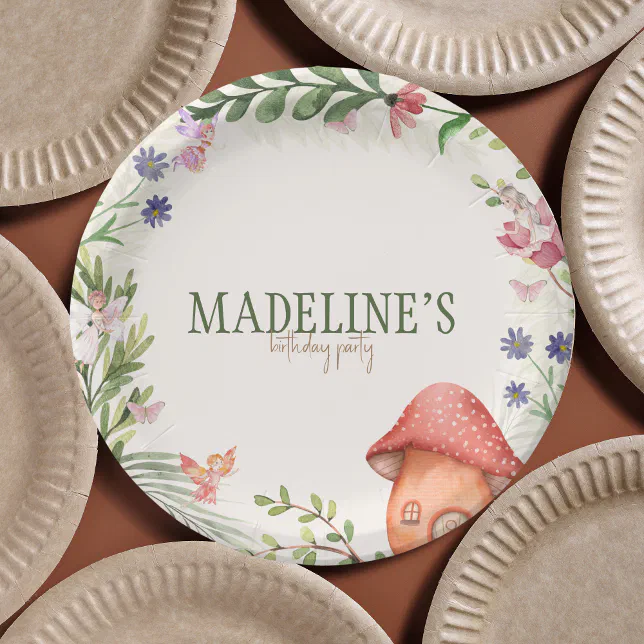 Fairy Enchanted Forest Mushroom Greenery Paper Plates | Zazzle