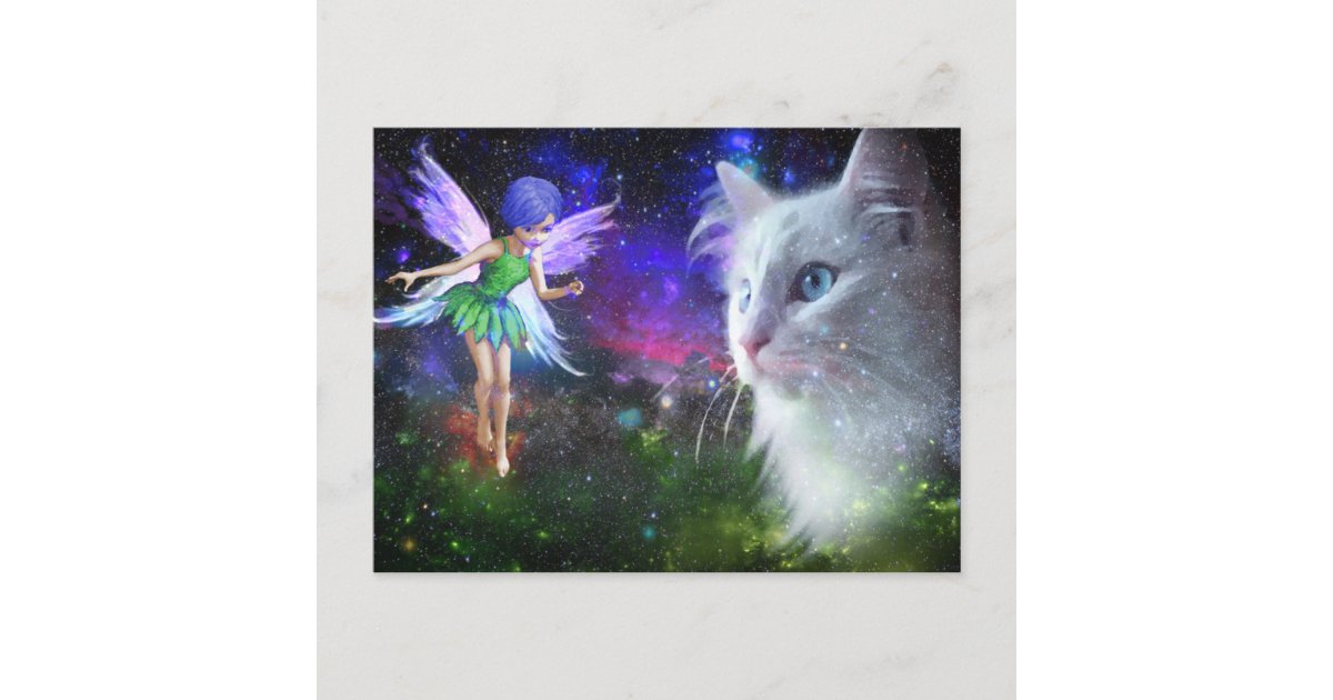 Fairy Encounters Cat Postcard | Zazzle