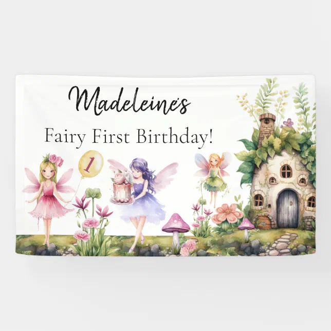 Fairy First 1st Birthday Enchanted Garden Backdrop Banner | Zazzle