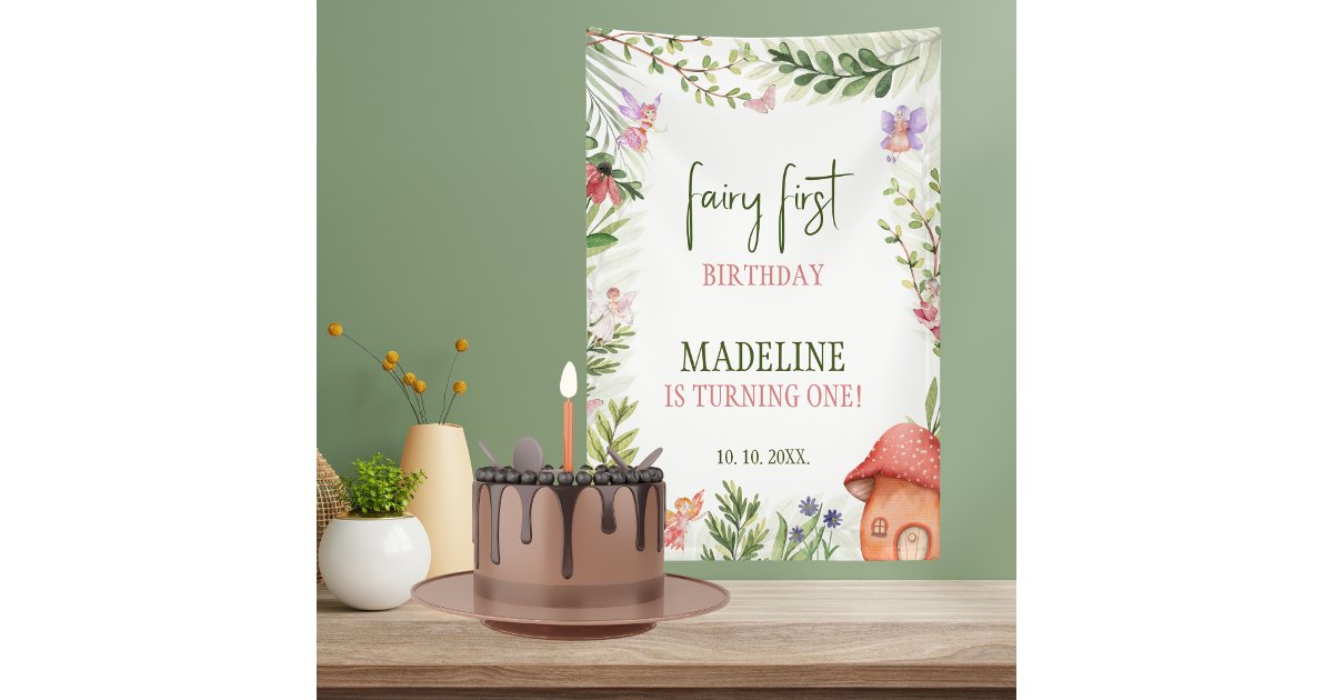 Fairy First Birthday Backdrop Enchanted Forest Banner | Zazzle