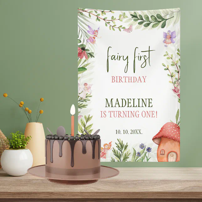 Fairy First Birthday Backdrop Enchanted Forest Banner | Zazzle
