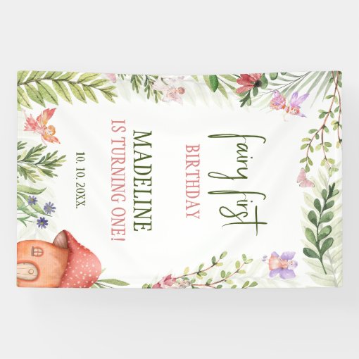 Fairy First Birthday Backdrop Enchanted Forest Banner | Zazzle