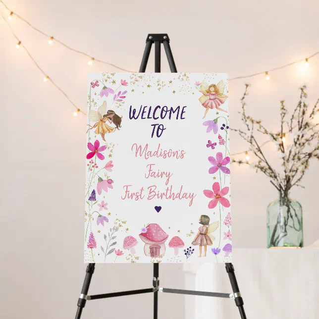 Fairy First Birthday Enchanted Garden Welcome Foam Board | Zazzle