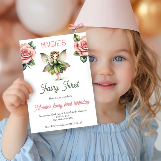 Fairy First Cute Watercolor 1st Birthday Invitation | Zazzle