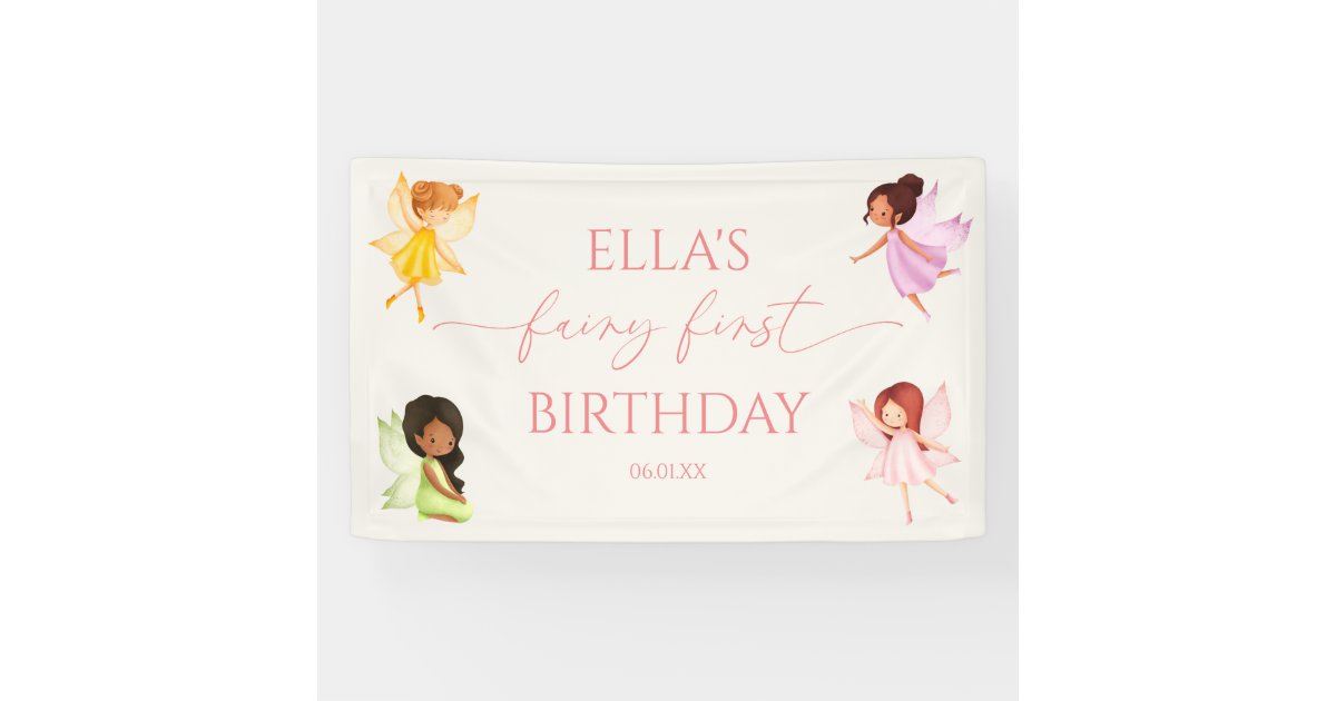 Fairy First Enchanted Fairies 1st Birthday Party Banner | Zazzle