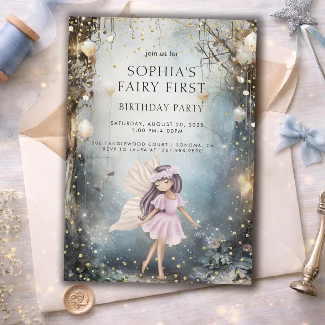 Fairy First Enchanted Forest Girl 1st Birthday Invitation | Zazzle