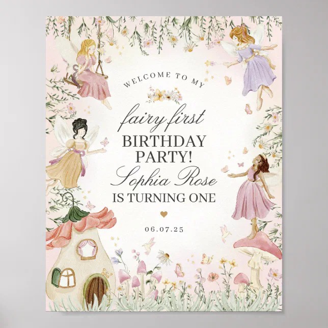 Fairy Garden First Birthday Party Welcome Sign | Zazzle