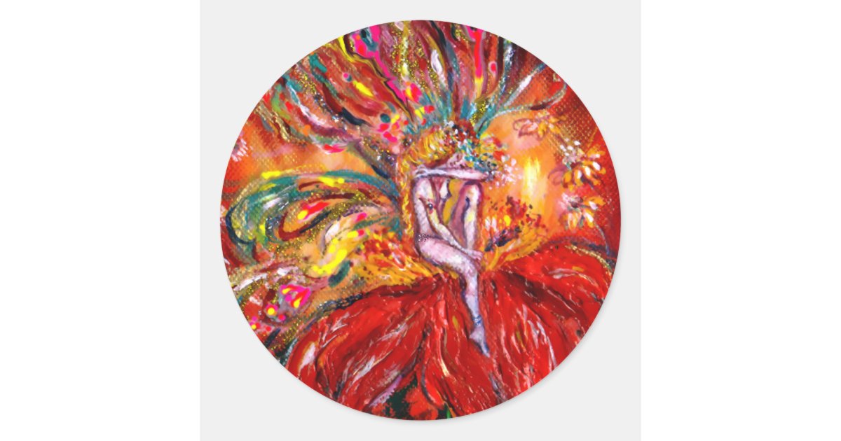 FAIRY IN RED CLASSIC ROUND STICKER | Zazzle