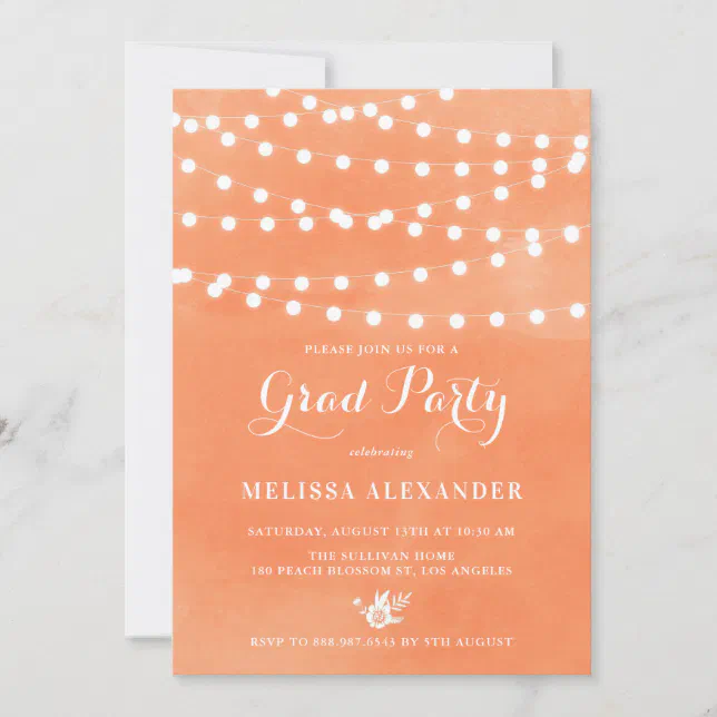 Fairy Lights Orange Graduation Party Invitation | Zazzle