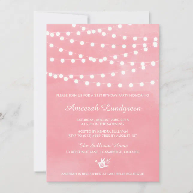 Fairy Lights Pink Birthday Party Invitation | Zazzle