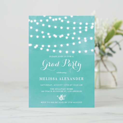 Fairy Lights Teal Graduation Party Invitation | Zazzle