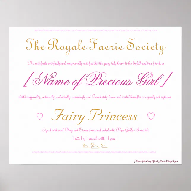 Fairy Princess Certificate Poster | Zazzle
