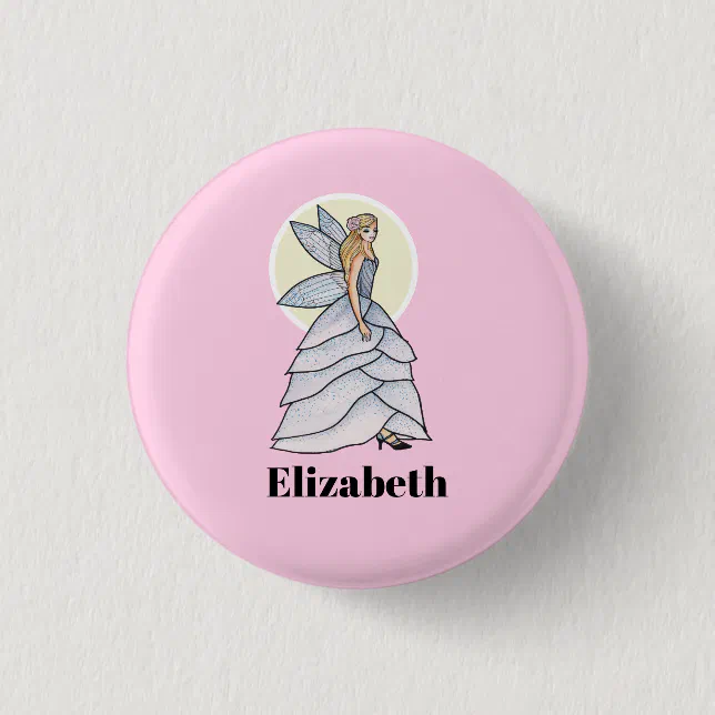 Fairy Princess Petals Dress Fashion Illustration Button | Zazzle