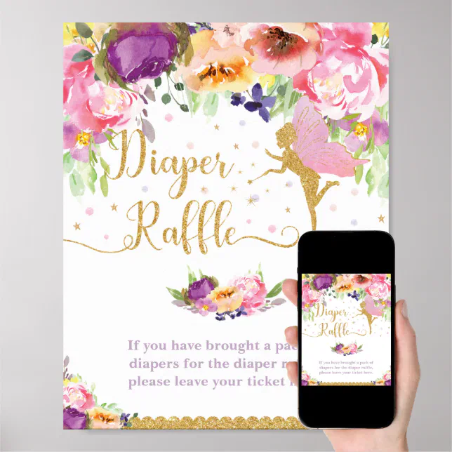 Fairy Purple Pink Floral Baby Diaper Raffle Sign | Zazzle