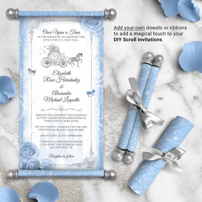 Fairy tale Cinderella Wedding Scroll Invitations | Zazzle
