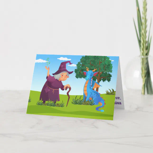 Fairy Tale Dragon Witch Castle Chivalry Card | Zazzle