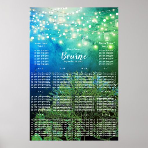 Fairy Tale Forest Blue Green Tree Seating Chart | Zazzle