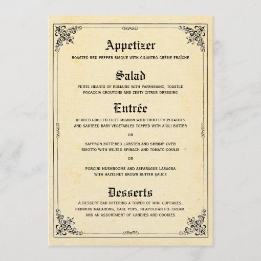 Fairy Tale Storybook Wedding Menu Cards | Zazzle