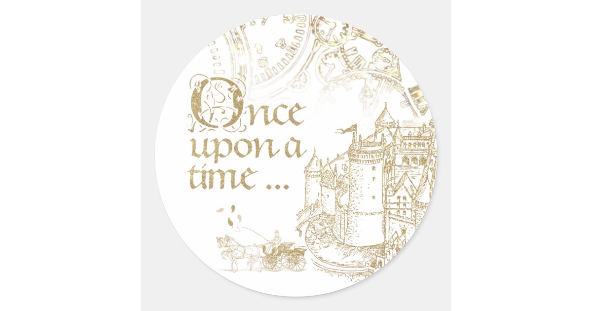 Fairy Tale Theme Castle Carriage Gold on White Classic Round Sticker ...