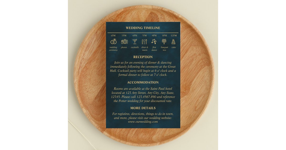 Fairy Tale Timeline Wedding Details Emerald Gold Enclosure Card | Zazzle