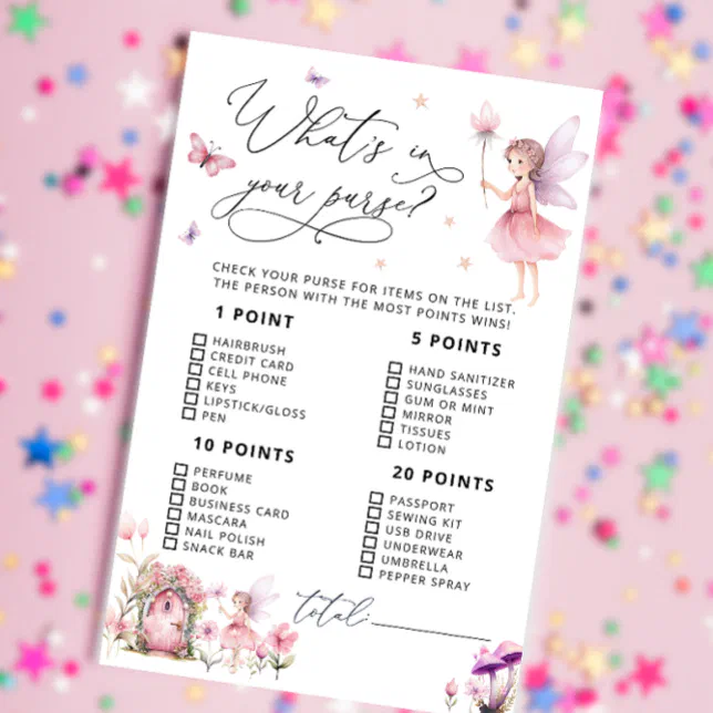 Fairy What's in Your Purse Baby Shower Game | Zazzle