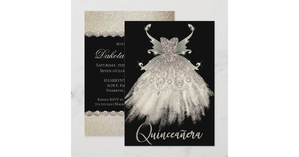Fairy Wing Gown | Champagne Quinceanera Sparkle Invitation | Zazzle
