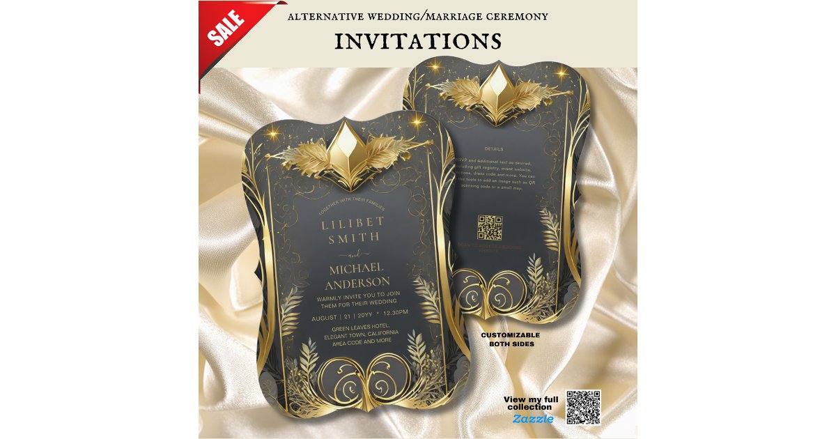 FAIRYCORE WEDDING INVITATIONS FAIRYTALE BLACK GOLD | Zazzle