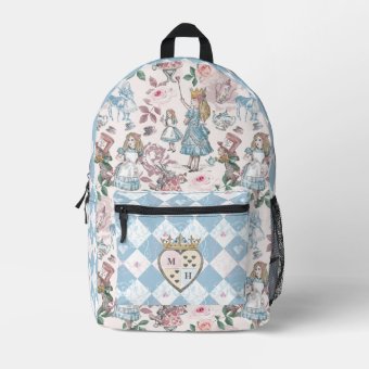 Fairytale Alice in Wonderland Characters Monogram Printed Backpack | Zazzle