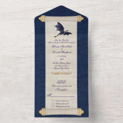 Fairytale Blue Dragon Scroll Wedding All In One Invitation | Zazzle