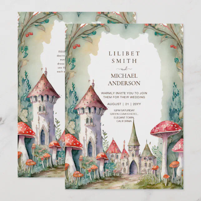Fairytale Castle Wedding Fairycore Mushrooms Magic Invitation | Zazzle