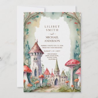 Fairytale Castle Wedding Fairycore Mushrooms Magic Invitation | Zazzle