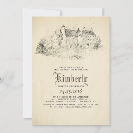 Fairytale Old Castle Vintage Birthday Party Invitation | Zazzle