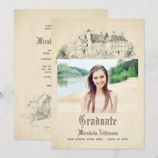 Fairytale Old Vintage Castle Graduation Party Invitation | Zazzle