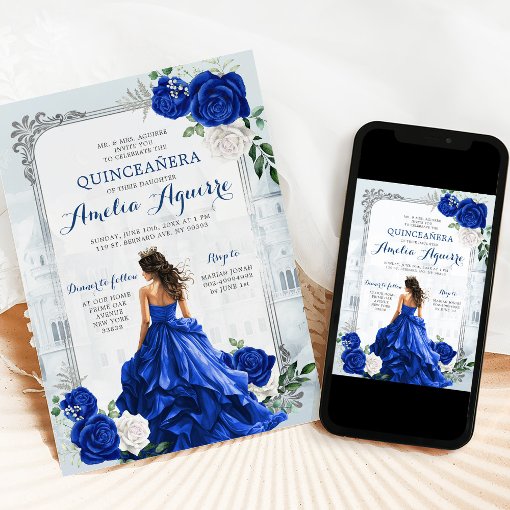 Fairytale Royal Blue Castle Elegant Quinceañera Invitation | Zazzle