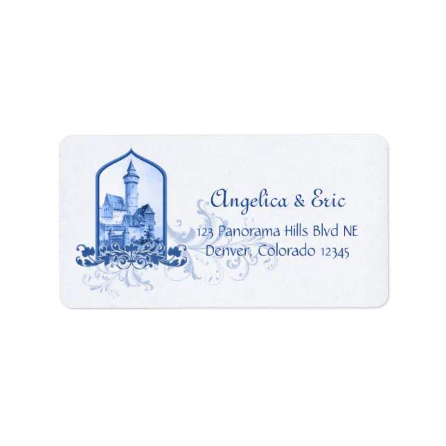 Fairytale Royal Blue Castle Wedding Return Address Label | Zazzle