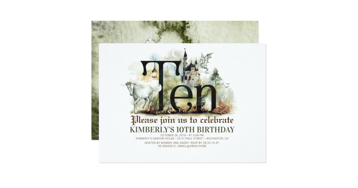 Fairytale Unicorn Dragon Magic Castle 10 Birthday Invitation | Zazzle.com