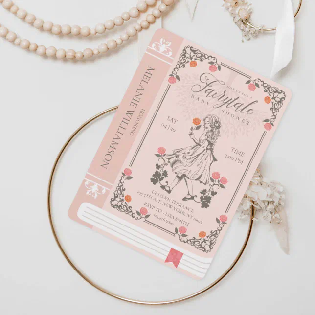 Fairytale Vintage Alice In Wonderland Pink Book Invitation | Zazzle