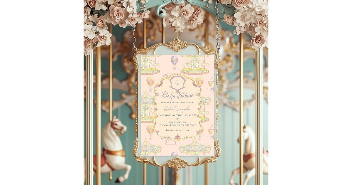 Fairytale Vintage Amusement Park Baby Shower Invitation | Zazzle